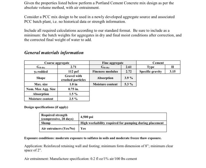 Solved Given the properties listed below perform a Portland | Chegg.com