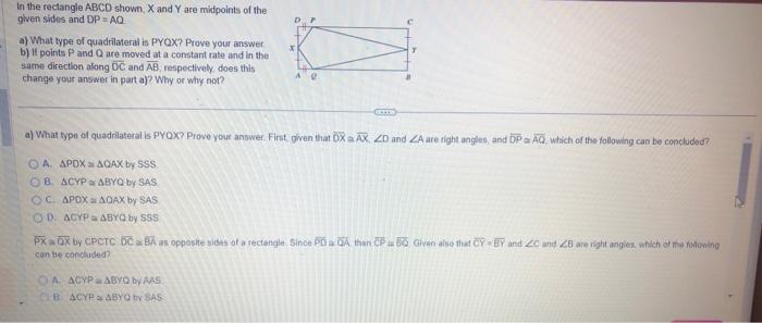 Solved in the rectangle ABCD shown X and Y are midpoints of | Chegg.com