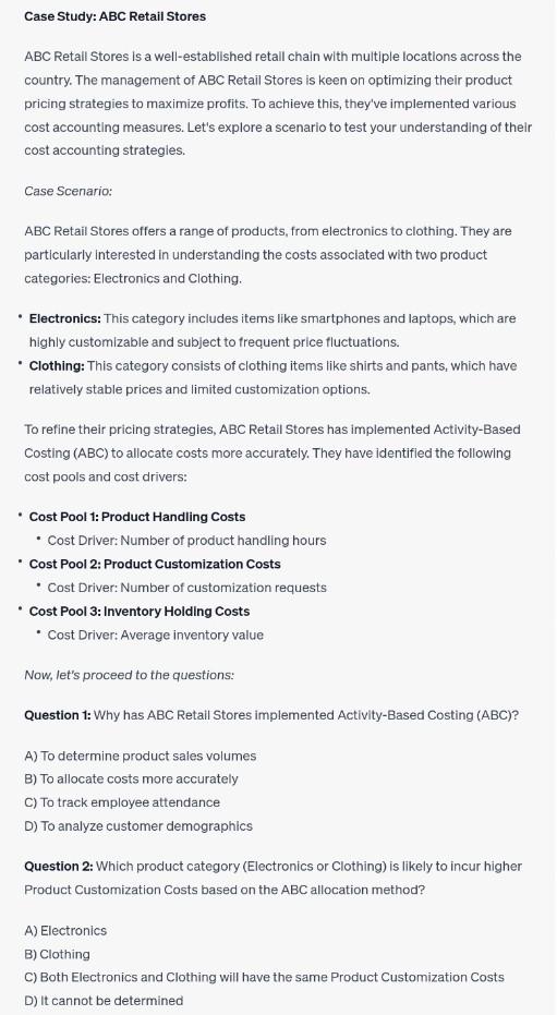 Solved Case Study: ABC Retail Stores ABC Retall Stores is a | Chegg.com