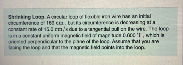 Solved Shrinking Loop. A circular loop of flexible Iron wire | Chegg.com