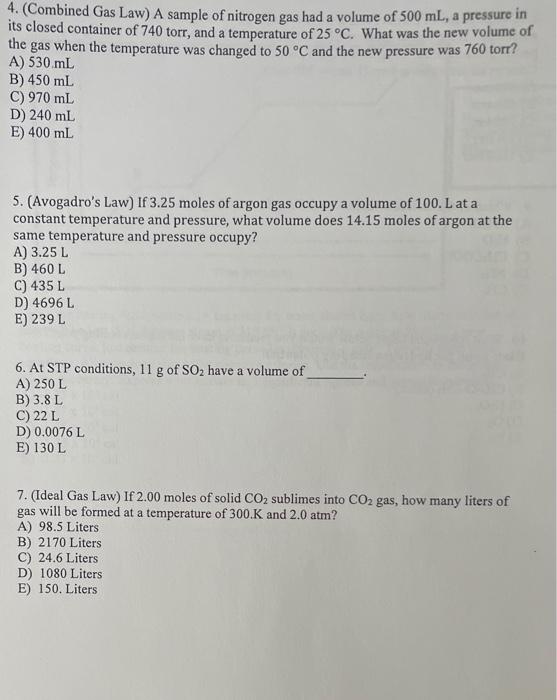 Solved Combined Gas Law: T1P1V1=T2P2V2 Ideal Gas Law | Chegg.com