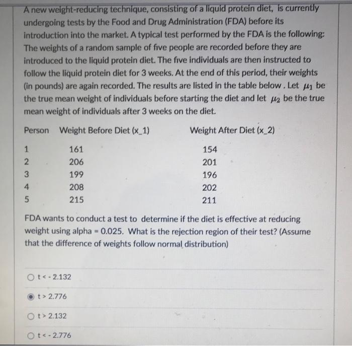 Solved A new weight-reducing technique, consisting of a | Chegg.com