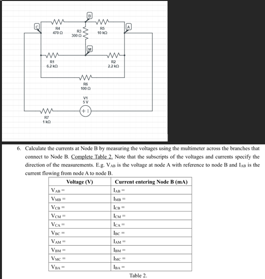 Calculate the currents at Node B by measuring the | Chegg.com
