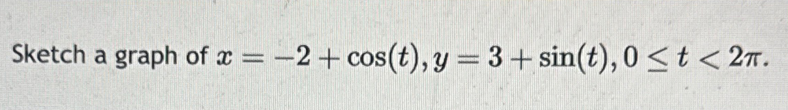 Solved Sketch a graph of x=-2+cos(t),y=3+sin(t),0≤t