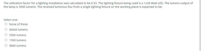 Solved The utilization factor for a lighting installation | Chegg.com