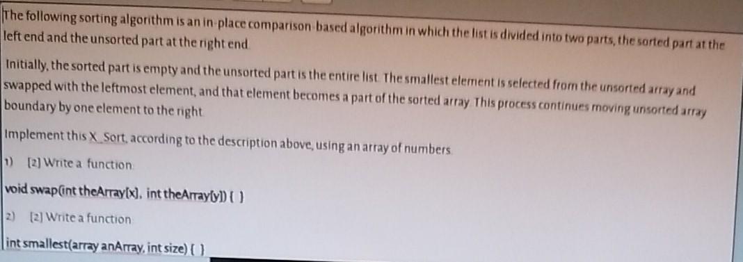 Solved The following sorting algorithm is an in place | Chegg.com