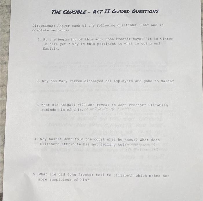 THE CRUCIBLE - ACT II GUIDED QUESTIONS Directions: | Chegg.com