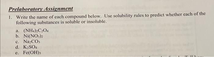 Solved Prelaboratory Assignment 1. Write the name of each | Chegg.com
