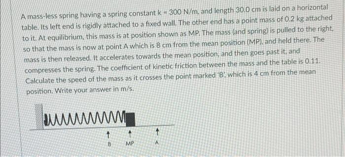 Solved A mass-less spring having a spring constant k = 300 | Chegg.com