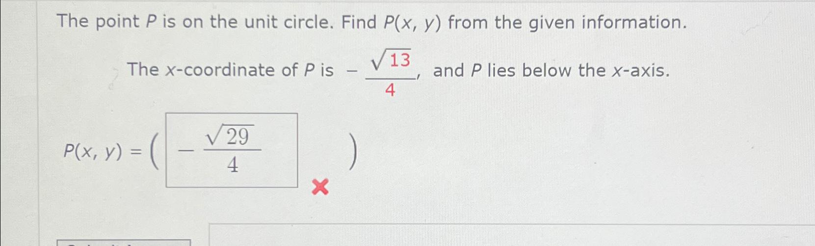 Solved The point P ﻿is on the unit circle. Find P(x,y) ﻿from | Chegg.com