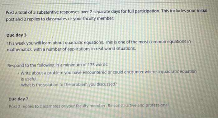 Solved Post a total of 3 substantive responses over 2 | Chegg.com