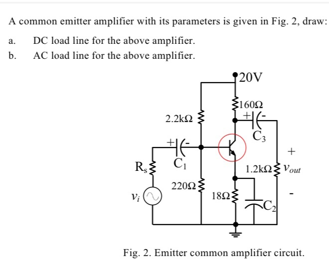 Solved A common emitter amplifier with its parameters is | Chegg.com