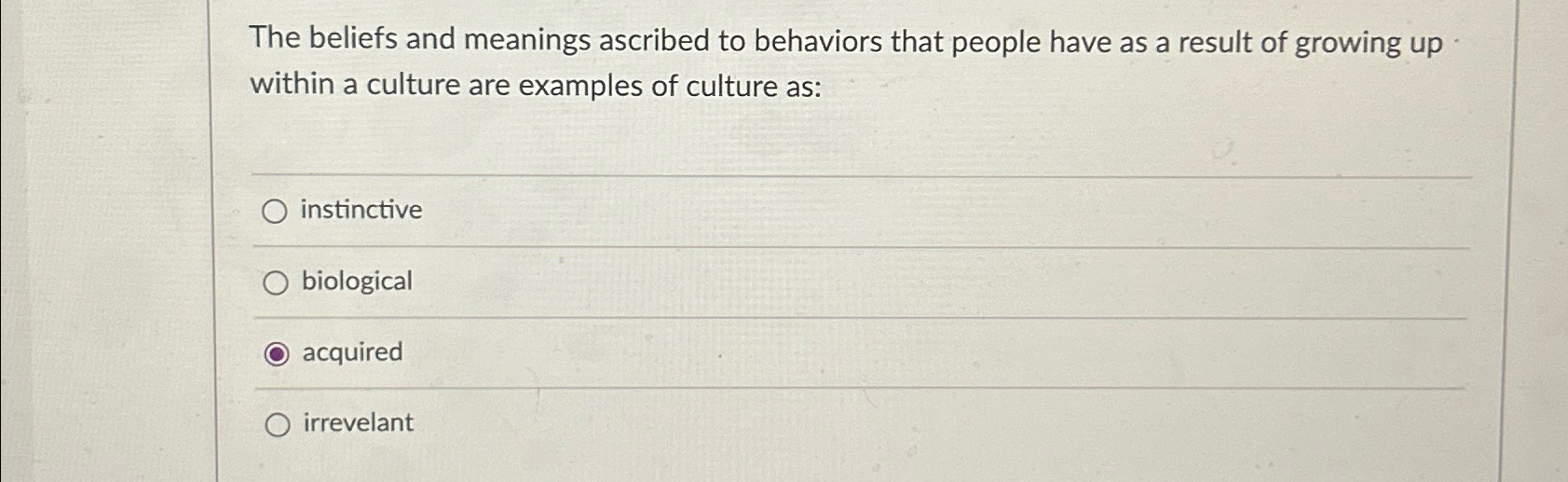 Solved The beliefs and meanings ascribed to behaviors that | Chegg.com
