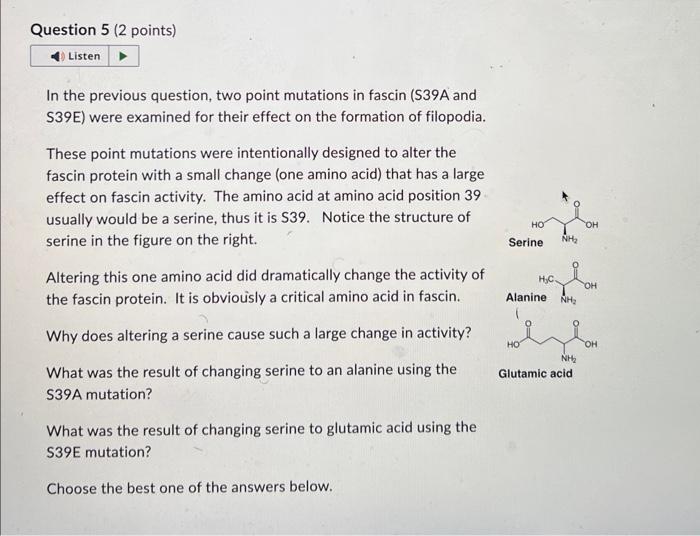 Solved In the previous question, two point mutations in | Chegg.com