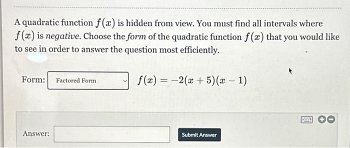 Solved A quadratic function f(x) is hidden from view. You | Chegg.com
