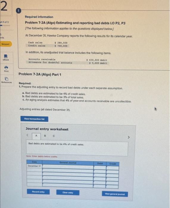 Solved 2 prt 1 of 3 Required information Problem 7-2A (Algo) | Chegg.com