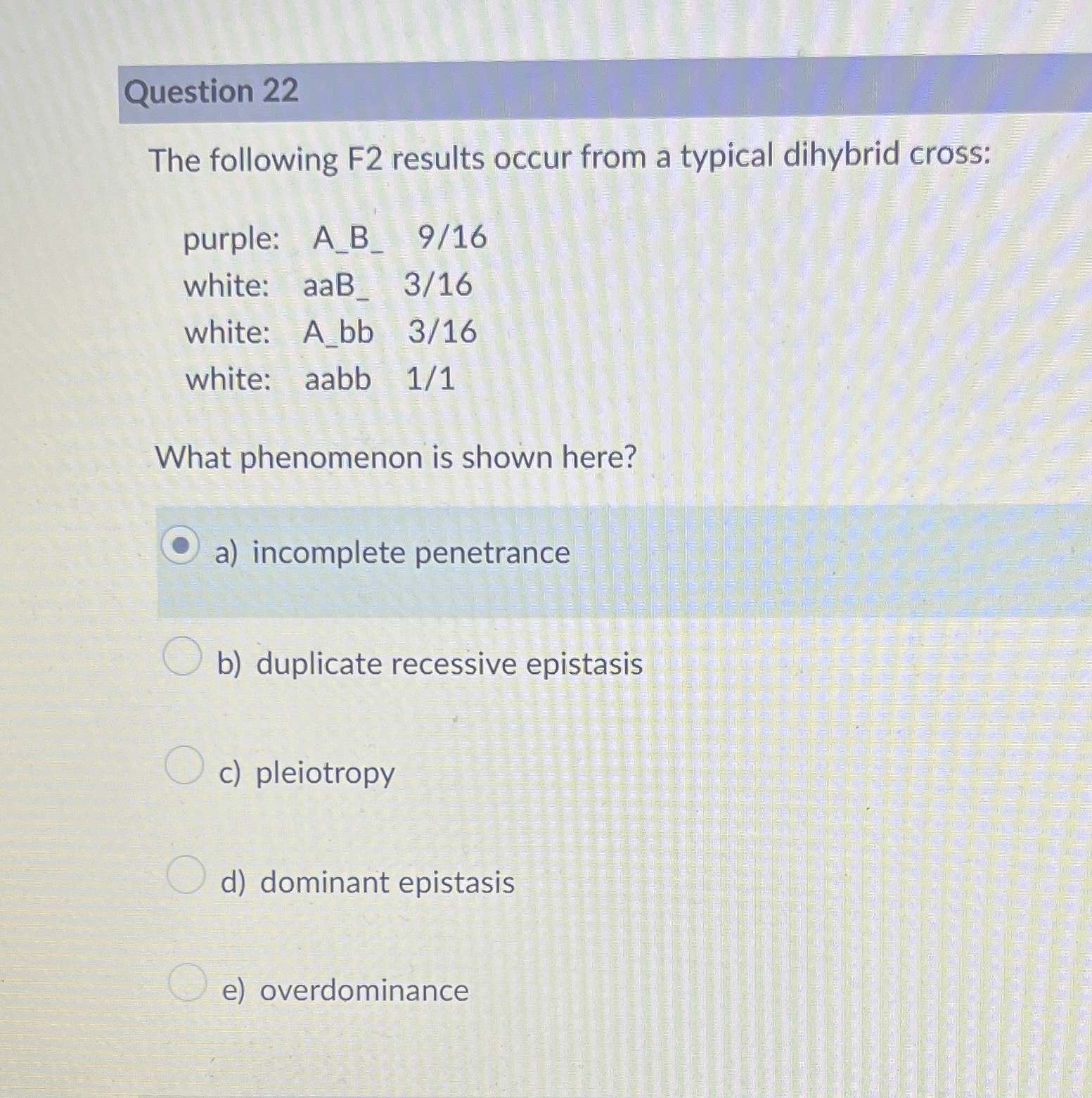 Solved Question 22The following F2 ﻿results occur from a | Chegg.com