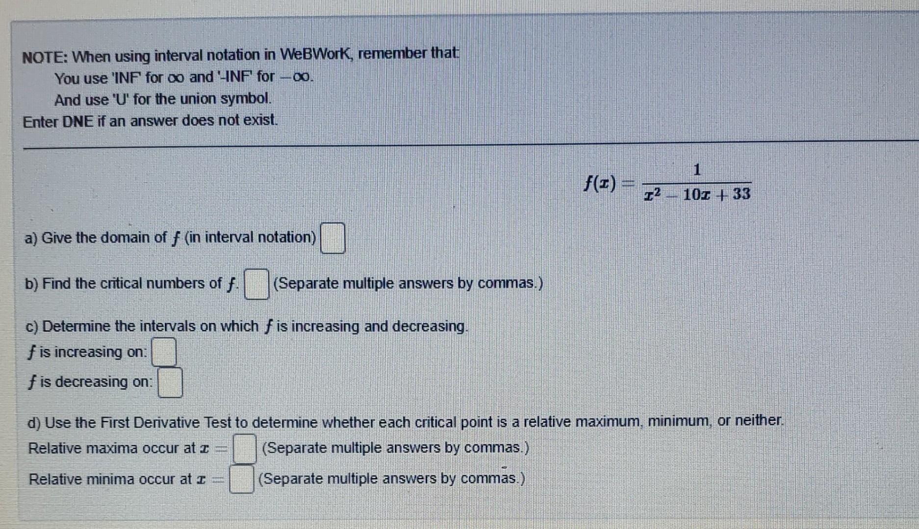 Solved NOTE: When using interval notation in WeBWork, | Chegg.com