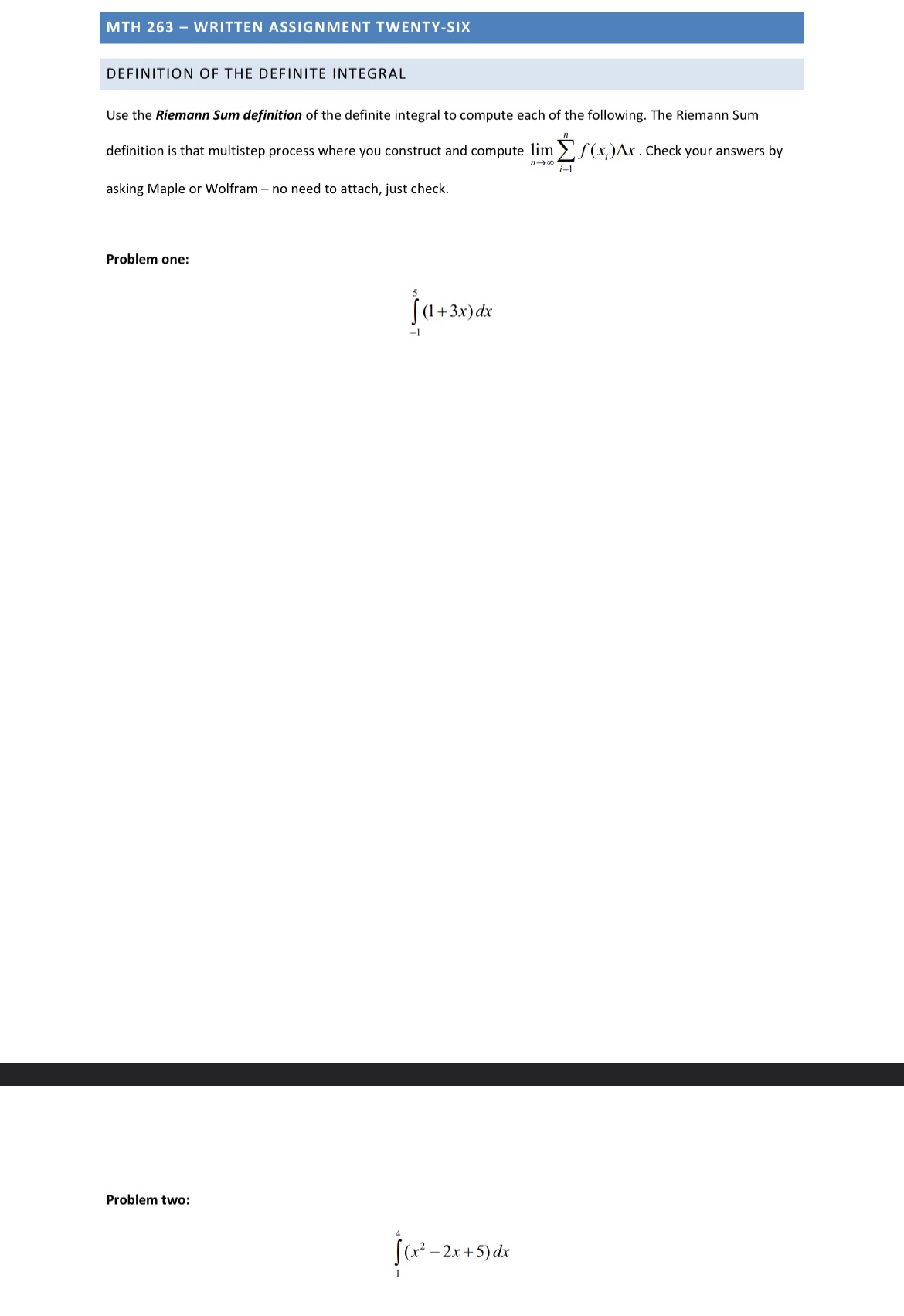 Solved MTH 263 - ﻿WRITTEN ASSIGNMENT TWENTY-SIXDEFINITION OF | Chegg.com