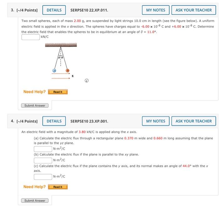Solved Two small spheres, each of mass 2.00 g, are suspended | Chegg.com