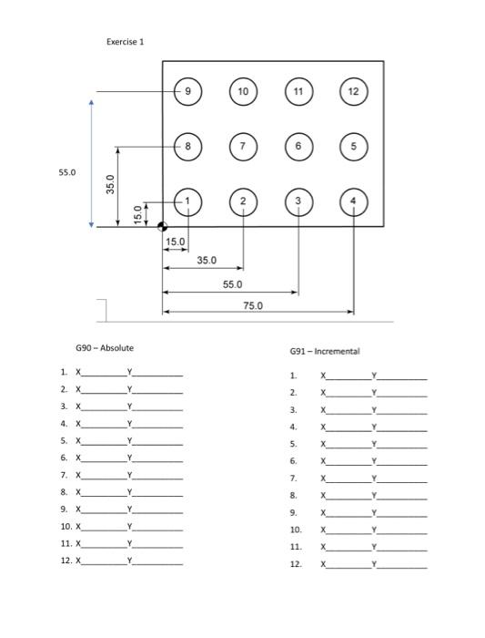 Solved Exercise 1 G90 - Absolute G91 - Incremental 1. X_Y | Chegg.com
