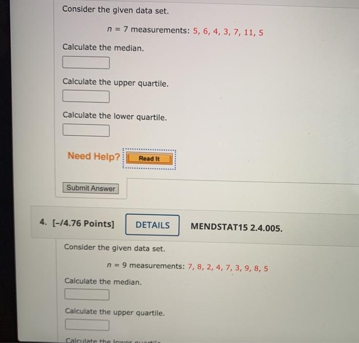 Solved Consider the given data set. n = 7 measurements: 5, | Chegg.com