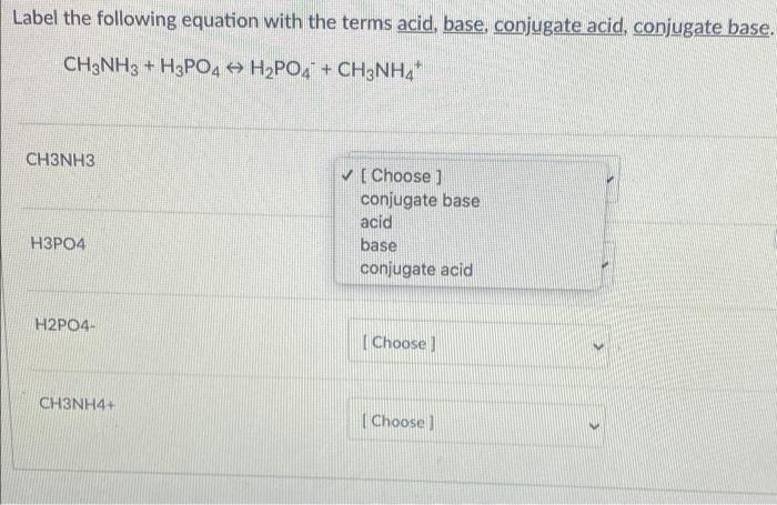 Solved Label the following equation with the terms acid, | Chegg.com