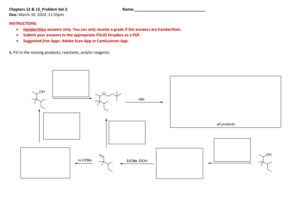 Solved Fill in the missing products reactants and or | Chegg.com