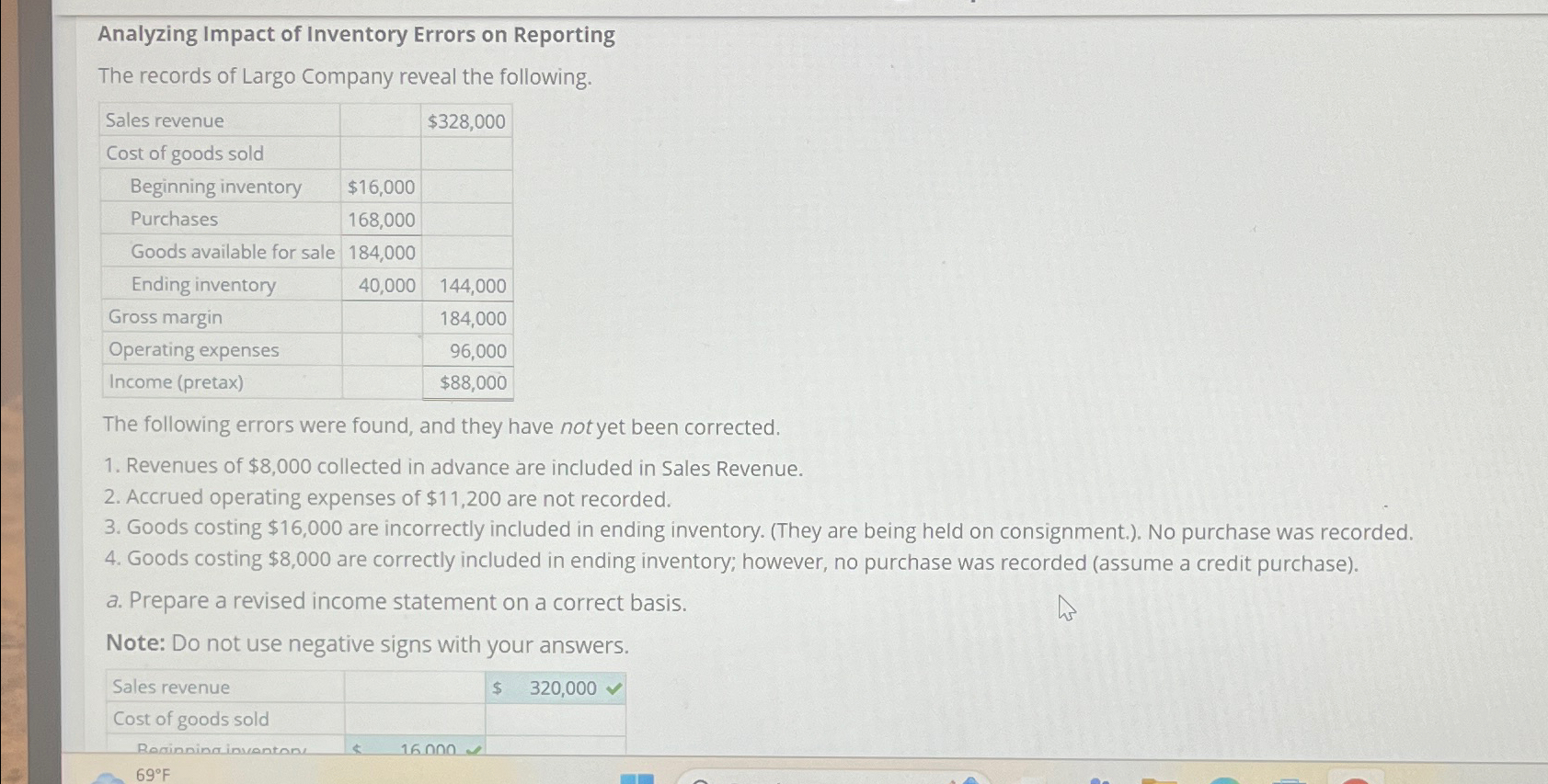 Solved Analyzing Impact of Inventory Errors on ReportingThe | Chegg.com