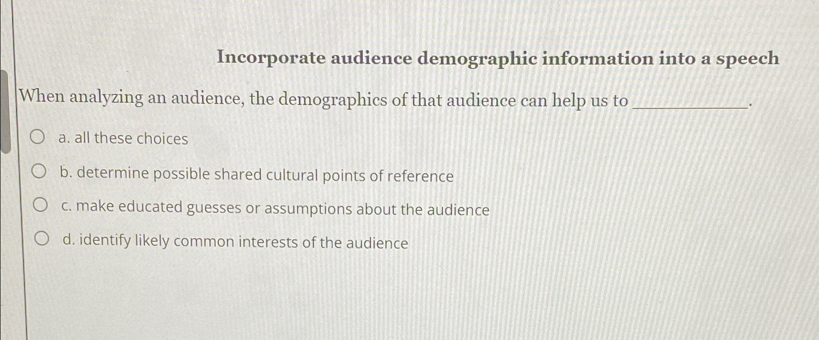 Solved Incorporate audience demographic information into a | Chegg.com