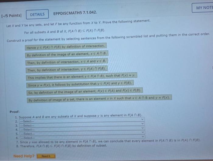 Solved MY NOTE DETAILS EPPDISCMATH5 7.1.042. [-/5 Points) | Chegg.com