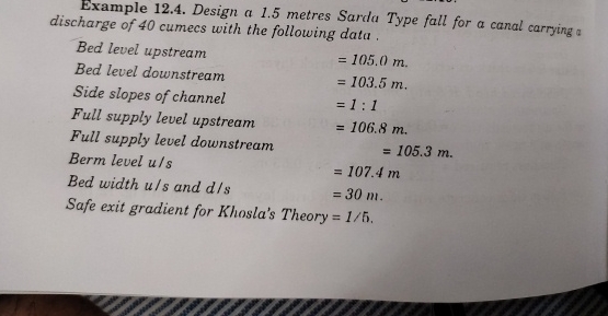 Solved Example 12.4. ﻿Design a 1.5 ﻿metres Sarda Type fall | Chegg.com
