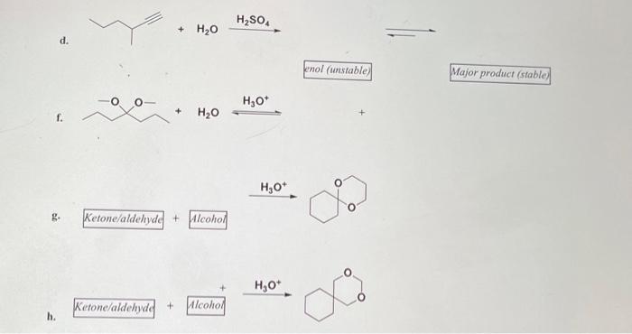 Solved d. enol (unstable) f. g. + Alcohol +4 Acohore. i. 2. | Chegg.com