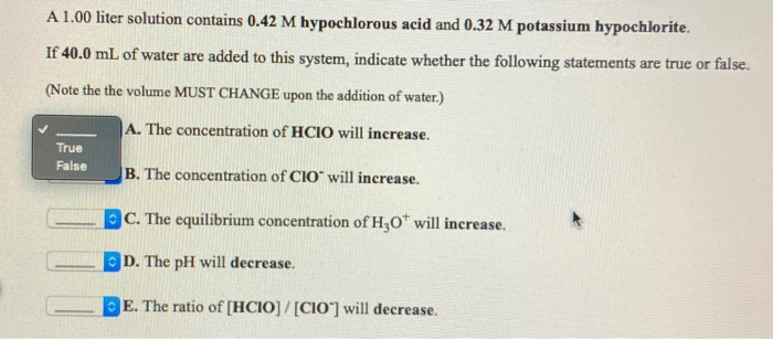 Solved A 1.00 liter solution contains 0.42 M hypochlorous | Chegg.com