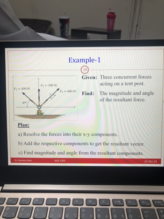 Solved Example-1 F = 300 N F2 = 450 N Given: Three | Chegg.com