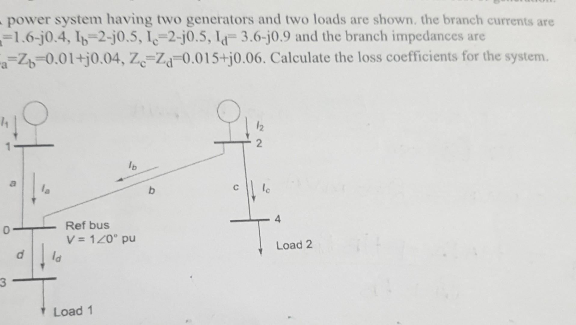 Solved power system having two generators and two loads are | Chegg.com