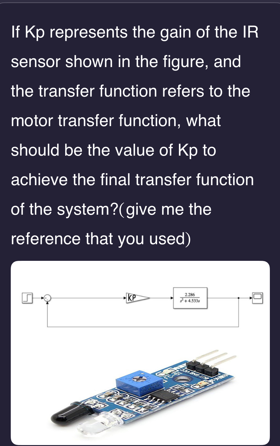 If Kp represents the gain of the IR sensor shown in | Chegg.com