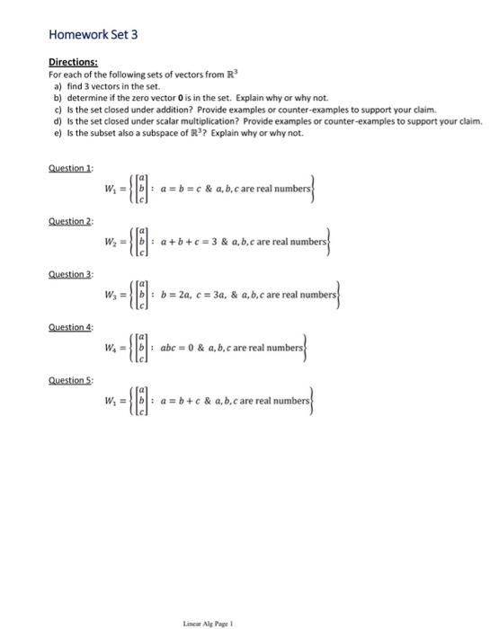 Solved Directions: For each of the following sets of vectors | Chegg.com