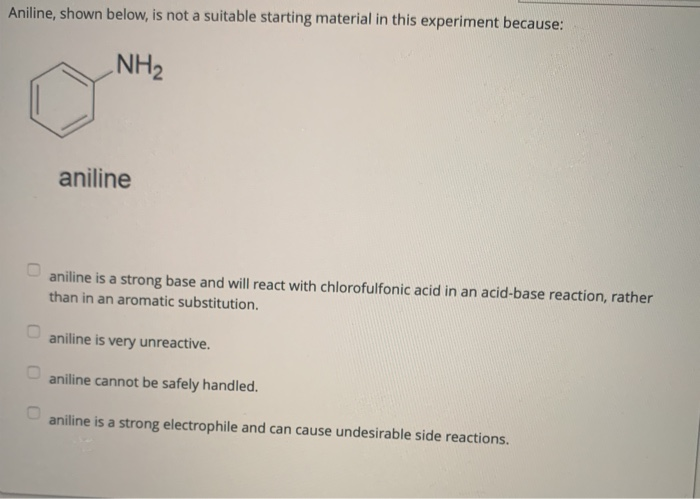 Solved Aniline, shown below, is not a suitable starting | Chegg.com
