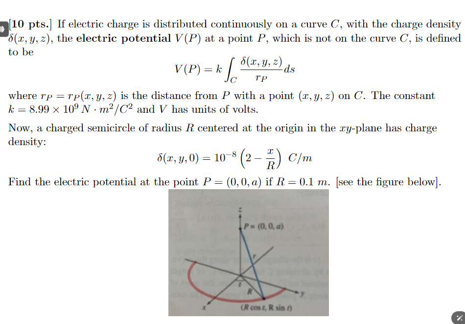 Solved [10 ﻿pts.] ﻿If electric charge is distributed | Chegg.com