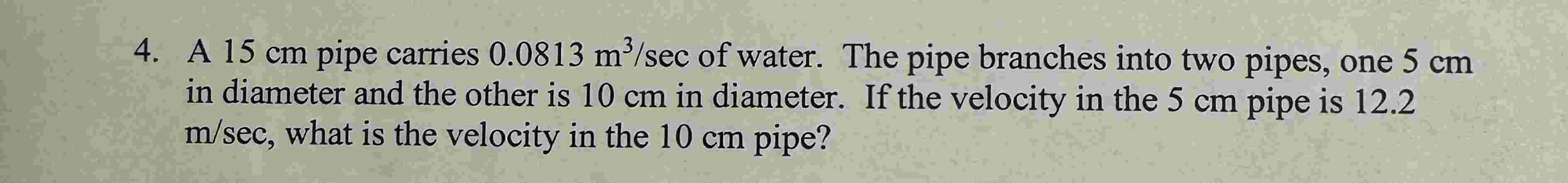 Solved A 15 cm ﻿pipe carries 0.0813m3sec of ﻿water. The pipe | Chegg.com