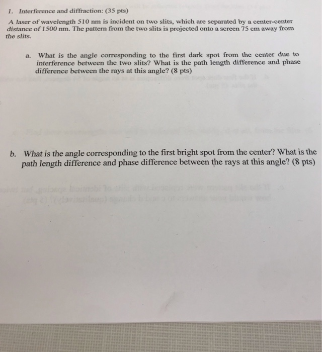 Solved 1 Interference And Diffraction 35 Pts A Laser Of