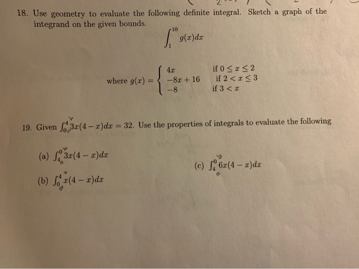 Solved 18. Use geometry to evaluate the following definite | Chegg.com