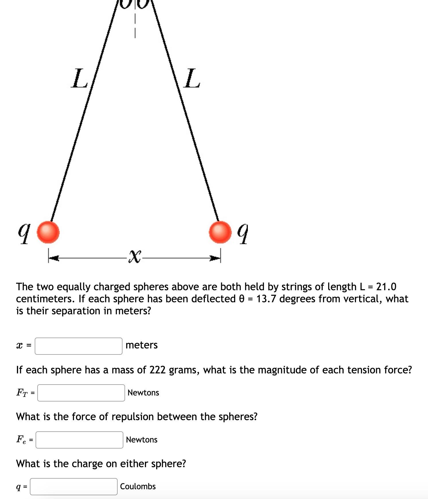 Solved The two equally charged spheres above are both held | Chegg.com