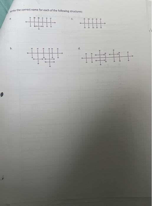 Solved Write the correct name for each of the following | Chegg.com