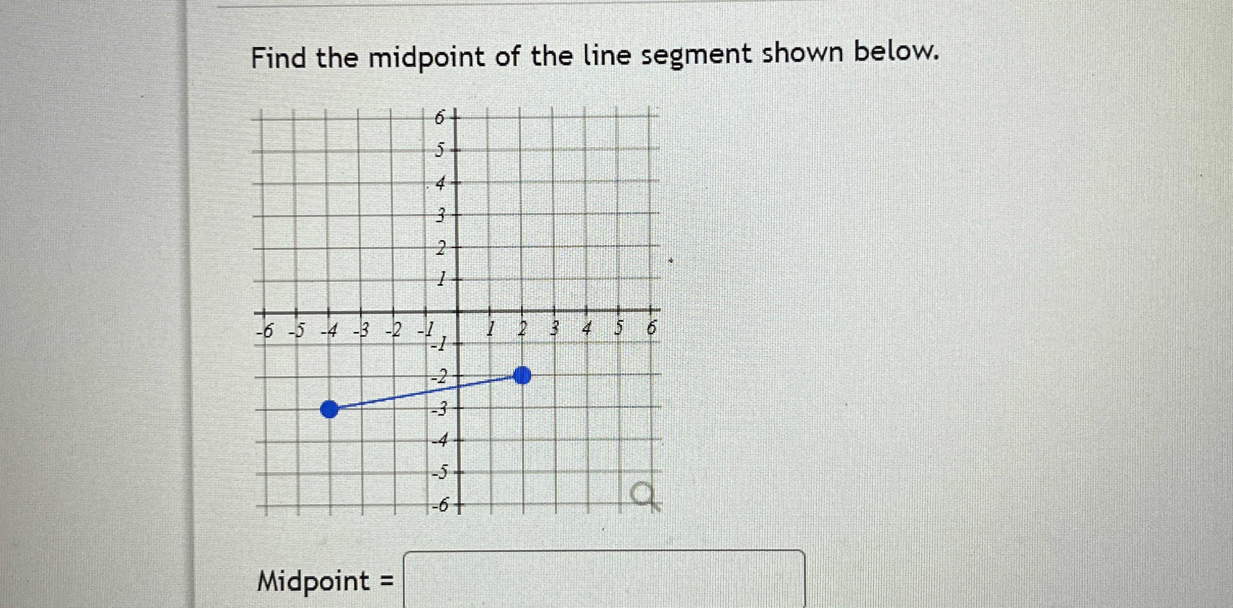 Solved Find the midpoint of the line segment shown | Chegg.com