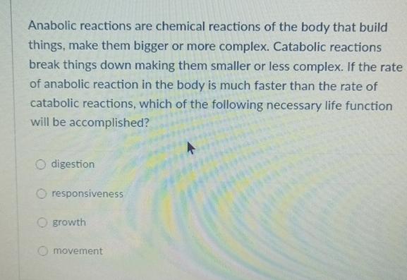 Solved Anabolic reactions are chemical reactions of the body | Chegg.com