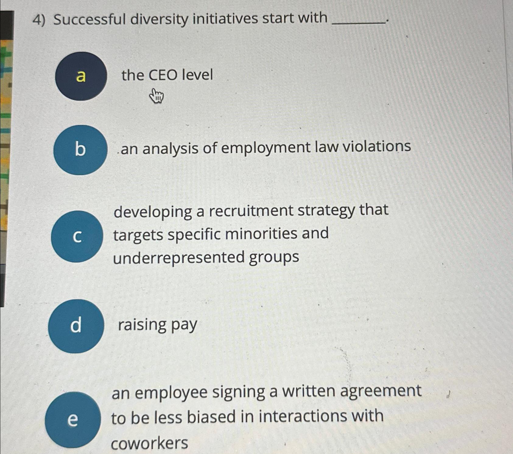 Solved Successful diversity initiatives start withthe CEO | Chegg.com