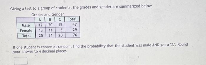 Solved Giving a test to a group of students, the grades and | Chegg.com