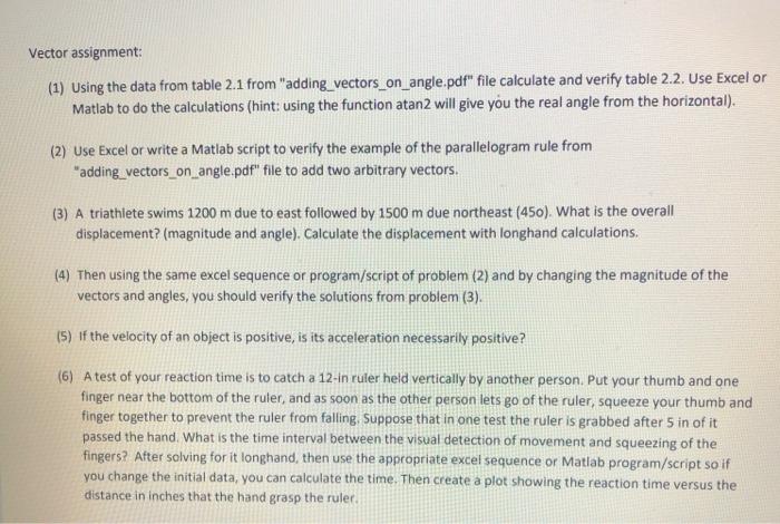Vector assignment: (1) Using the data from table 2.1 | Chegg.com
